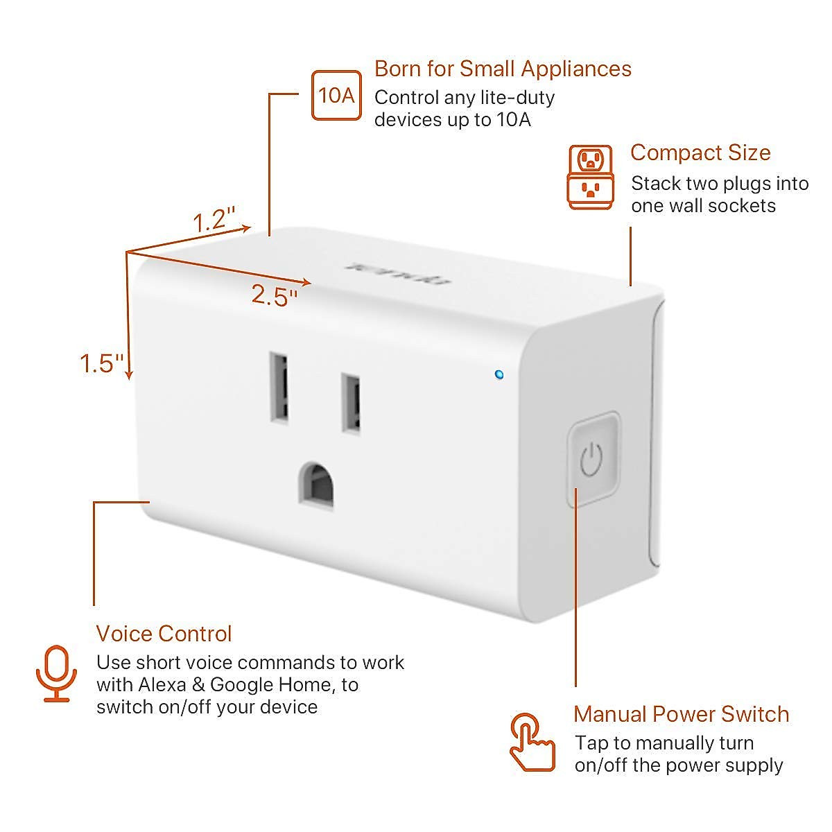 Tenda Beli Smart Plug SP6（15A|1.8KW)-Mini Smart Home WiFi Outlet | Works with Alexa Echo&Google Assisstant | Remote Control | Reliable WiFi Connection | ETL/FCC Listed | No Hub Required,White,1-Pack