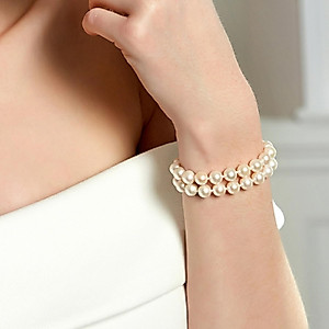 The Pearl Source Sterling Silver 6-7mm AAAA Quality Round White Double Freshwater Cultured Pearl Bracelet for Women