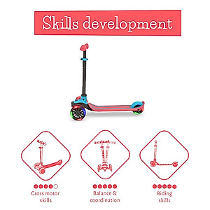 Chillafish Scotti Glow 3-Wheel Lean-to-Steer Scooter with Light-up Wheels, twintip Antislip Deck and Integrated Brake, Adjustable Height Handlebars, Comfy handgrips, for All Ages 3 and up, Red