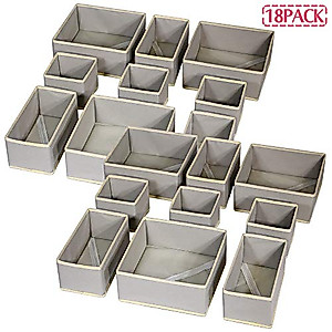 DIOMMELL Set of 18 Foldable Cloth Storage Box Closet Dresser Drawer Organizer Fabric Baskets Bins Containers Divider for Baby Clothes Underwear Bras Socks Lingerie Clothing,Grey 666