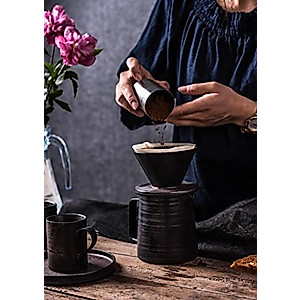 globe faith Stoneware Handmade Pour Over Coffee Maker Set, Ceramic Coffee Brewer Hand Drip Cone Dripper & Coffee Pot Decanter, Annular Vein Retro Metallic Glazed, 16oz