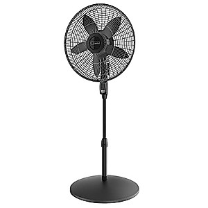Lasko 18" Oscillating 4-Speed Large Room Pedestal Fan with Remote Control Adjustable Height Durable Metal Grill Great for Office, School and Home S18605, Black (Renewed)