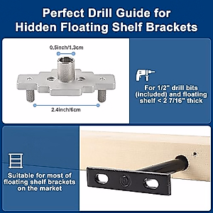 Floating Shelf Bracket Dowel Jig Kit with 1/2" x 9" Drill Bit, Self Centering Straight Hole Drill Guide for Installing Floating Shelf Hidden Bracket 1/2" X 6", 1/2" X 8"