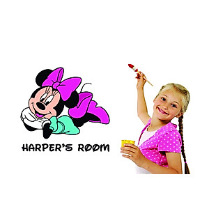 Minnie Mouse Little Girls Dreams Personalized Custom Name Wall Decals Wall Design Stickers Vinyl Removable Children Kids Rooms Girls Boys Baby Nursery Cartoon Size 15x20 inch