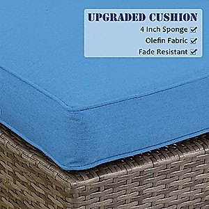 Wisteria Lane 8 Piece Outdoor Patio Furniture Sets, Outdoor Sectional Furniture with Tempered Glass Table and Cushion, Wicker Patio Conversation Sets for Garden Backyard, Blue