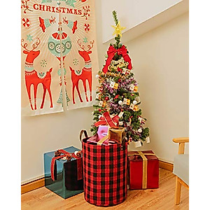 Collapsible Medium Laundry Storage Basket Clothes, Towels, Toys Storage Bin Shelves Organization Decorative Home Organizer, Buffalo Check, Red Black Grid