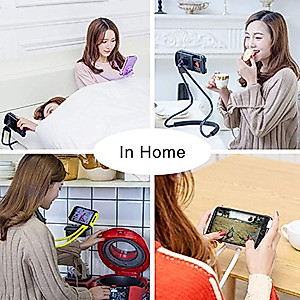 Lazy Cell Phone Mount Hanging on Neck, Airlxf Flexible Long Arms Stand Clip Holder Stand 360 Rotating DIY Free Rotating Multiple Functions for Desk Bed, Bike and Motorcycle (Black), 70cm