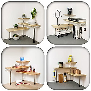 HAORUI 3 Tier Corner Shelf, Kitchen Countertop Organizer with Hooks, Desk Display Shelves, Adjustable Space Saving Spice Rack for Kitchen, Bedroom, Office