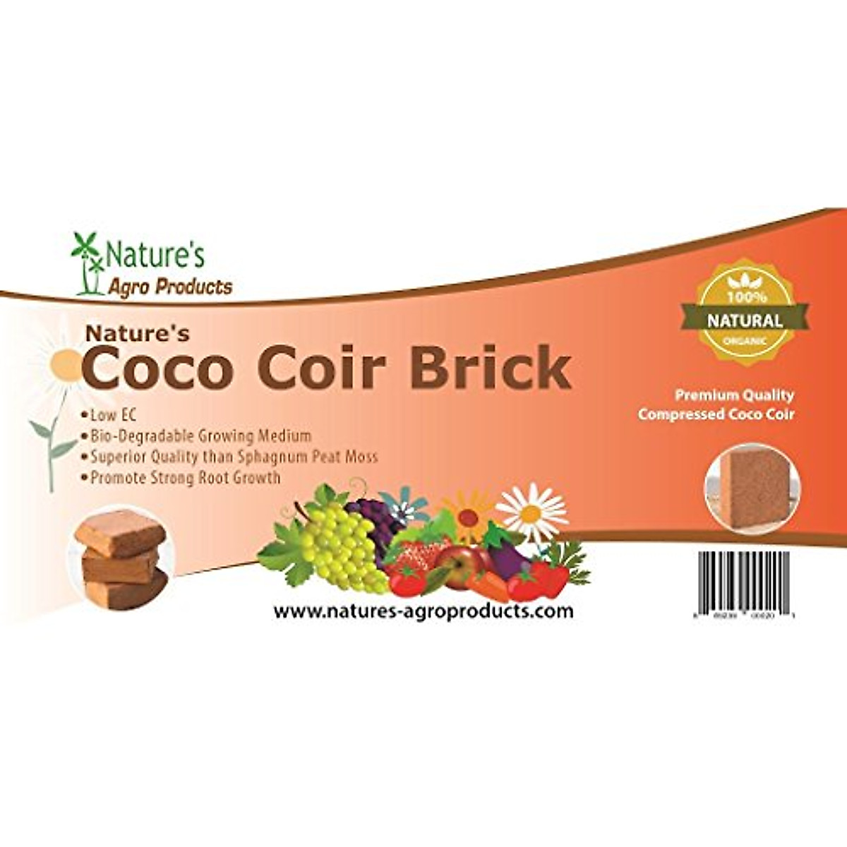 Nature's Premium Organic Coco Coir 1 Pound Brick, Garden Soil, Reptile Bedding, Hydroponics, Growing Medium, Aquaponics, Soil Amendment