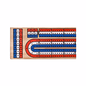 STERLING Games Folding Cribbage 3 Track Wooden Cribbage Board with Red White Blue Pegs for 3 Players