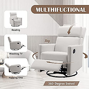 Modern Upholstered Plush Seating Glider Swivel,Upholstered Rocker Nursery Chair Plush Seating Glider Swivel Recliner Chair, Recliner,Modern Nursery Recliner,Conscious Glider (Beige)