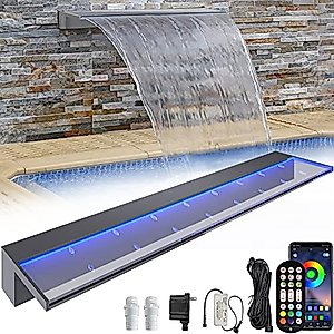 YITAHOME 36" Pool Fountain APP control Acrylic Pool Waterfall with 9 Colors LED Light for Spillway, Swimming Pool, Outdoor Garden Decorations