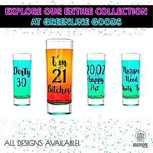 Greenline Goods Shot Glass – 21st Birthday Shot Glass I’m 21 Bitches 21st Birthday Party Decorations (1 Glass) – Funny Colored Shot Glass