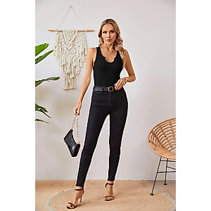 VICHYIE Womens Tank Top Round Neck Basic Ribbed Racerback Blouse Sleeveless Slim-Fit Shirts Black S