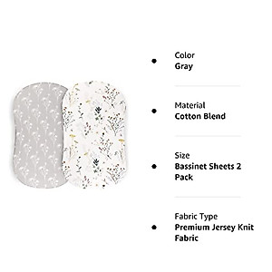 Pobibaby - 2 Pack Premium Bassinet Sheets for Standard Bassinets - Ultra-Soft Jersey Knit, Stylish Floral Pattern, Safe and Snug for Baby (Wildflower)