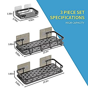 Shower Caddy,3-Pack Aluminum Alloy Shower Shelves,Bathroom Wall Self Adhesive Shower Shelf,with Hooks,No Drilling,Not Easy To Fall Off,Large Capacity Shower Rack,for Bathroom and Kitchen Storage
