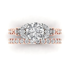 Clara Pucci 2.72ct Round Marquise Cut Solitaire 3 stone Moissanite Engagement Promise Anniversary Bridal Ring 14k Rose White Gold 10.75