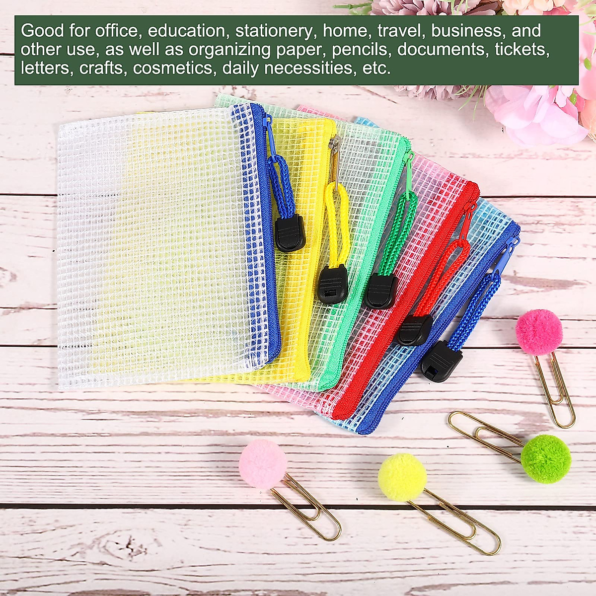 YOKIVE 3 Pack Mesh Zipper Bags, B8 Mesh File Pockets | Plastic Document Pouch, Great for Office Appliances Travel Storage(Yellow)