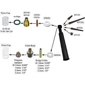 RIVERWELD Insulated Pyrex Glass TIG Cups #5 (5/16" & 8.0mm Orifice) Clear Quartz Nozzle For SR WP 9 17 18 20 25 26 TIG welding torch 13pcs