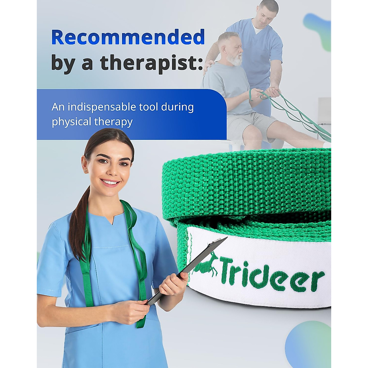 Trideer Stretching Strap Yoga Strap for Physical Therapy, 10 Loops Yoga Straps for Stretching, Non-Elastic Stretch Strap for Pilates, Exercise, Stretch Band for Women & Men with Exercise Book