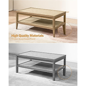 SICOTAS Rattan Coffee Table for Living Room - Boho Rectangle Center Coffee Tables with 2-Tier Rattan Storage Shelves - Accent Sofa Side Table for Small Space