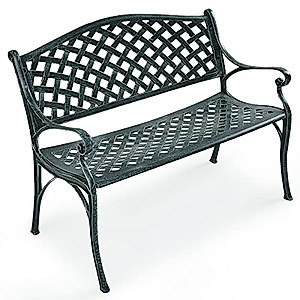 Tangkula Outdoor Garden Bench Park Bench, All-Weather Cast Aluminum Patio Bench Chair Porch Loveseat, Outdoor Furniture for Patio Garden Lawn Park Deck Path