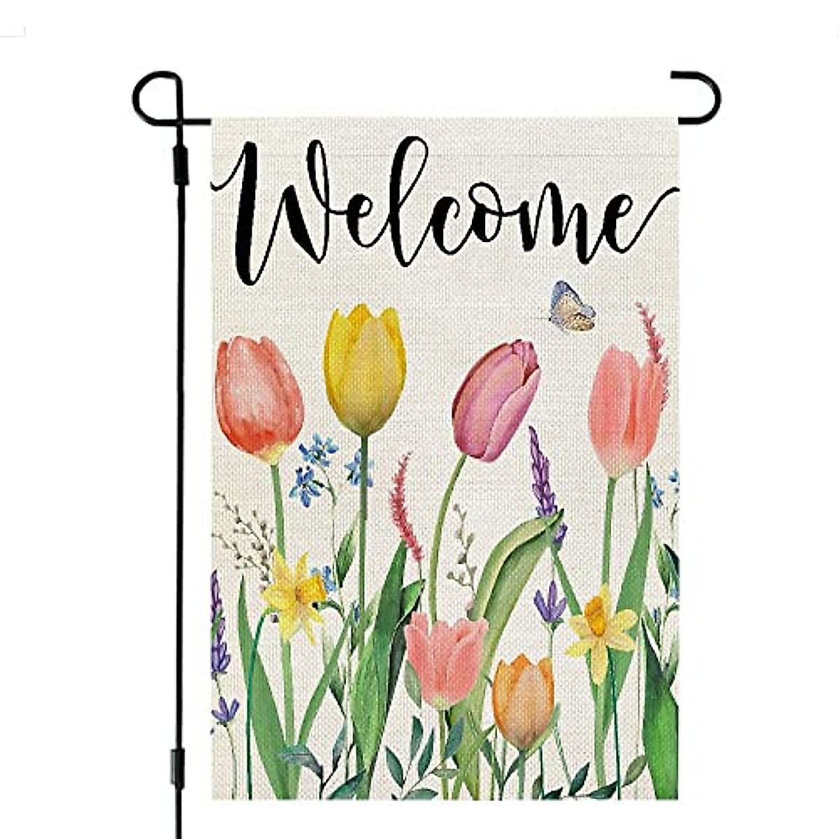 CROWNED BEAUTY Spring Garden Flag Floral 12x18 Inch Double Sided for Outside Tulips Welcome Burlap Small Yard Holiday Decoration CF743-12