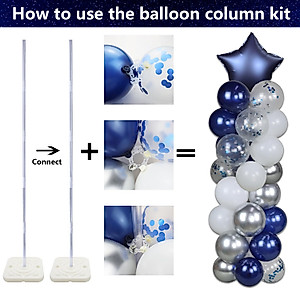 2 Set 5 Feet Balloon Column Kit With Balloons, 80 Pcs Navy Blue Silver Balloons, Navy Blue Start Balloons, for Boy Birthday, Wedding, Baby Shower, Bridal Shower, Graduation Party