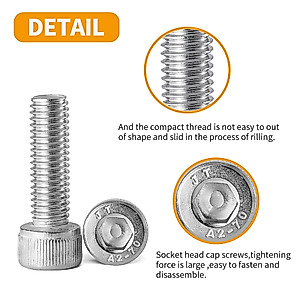 Cicidorai M5 x 8mm 12mm 16mm 20mm 25mm Socket Head Cap Screws Bolts, Stainless Steel 304, Metric Allen Hex Drive, Fully Threaded, Bright Finish, 50PCS