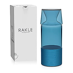 Rakle Bedside Water Carafe – 23.6oz Water Carafe with Glass – Clear/Colored Water Pitcher for Nightstand, Bedroom, Bathroom – Glass Water Carafe for Mouthwash, Water, Lemonade, Juice