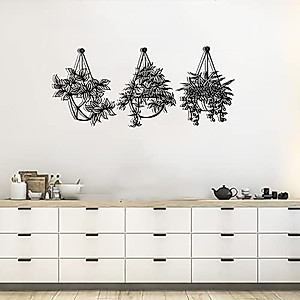 wxysdudio Metal Wall Decor Hanging Plant Metal Black Flower Wall Art for Patio Balcony Garden,Kitchen Living Room Bathroom Bedroom,Set of 3 Metal Wall Sculpture.
