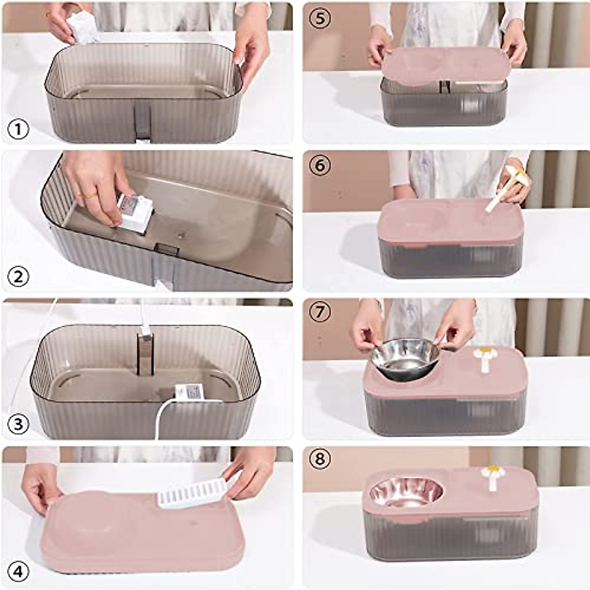 Suertree Cat Fountain Water Bowl Stainless Steel, 101oz/3L Automatic Pet Water Fountain, Dog Water Dispenser Cat Feeding Watering Supplies with 2 Filters for Cats, Dogs, Pets Pink