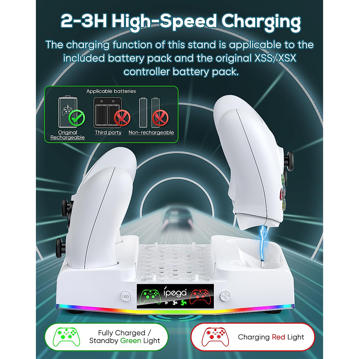 MENEEA Cooling Stand & Charging Station for Xbox Series S with 15 RGB LED Light Modes - Dual Controller Charger & Cooler Fan for Xbox Series S Accessories with 2*1400mAH Batteries and Headphone Hook