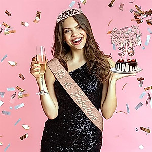 30th Birthday Decorations Women, Include 30th Birthday Sash and Tiara, Birthday Cake Topper and 30 Birthday Candles, 30 Balloons, 3D Birthday Card, 30th Birthday Gifts For Women