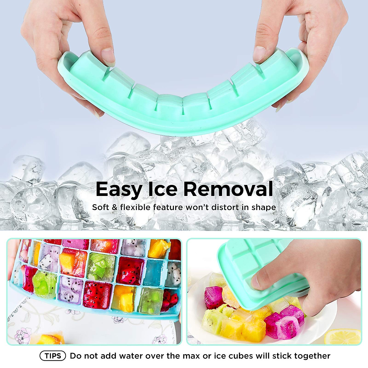 Humbee Ice Cube Tray, Soft Silicone Ice Tray with Lid, Flexible Stackable Ice Cube Trays for Freezer, 1-Inch Cubes (24 Cubes, White)