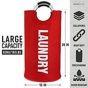 Zulay Home 82L Large Heavy Duty Laundry Basket Collapsible - Non-Slip Padded Laundry Bag With Handles - Waterproof Collapsible Laundry Baskets & Laundry Hampers For Bedroom, Dorm, Travel (Red)