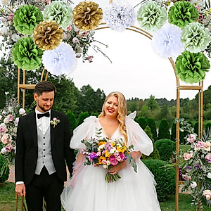 12 Pcs Pom Poms Party Decorations Olive Sage Green Tissue Paper White Gold Flowers Wall Hanging Paper Flowers Dot Tissue Paper Decor Baby Bridal Shower Birthday Wedding Party Decorations