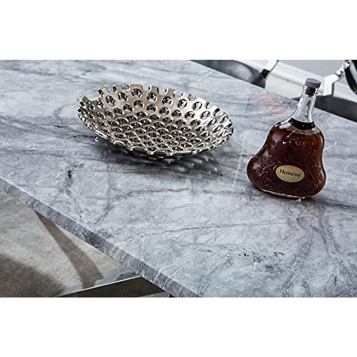 ShopBOPP Marble Dinner Table, Modern Gray Rectangle Dining Table with Marble Top and Stainless Steel Cross Base, Silver Mirrored Finish Kitchen Table Dining Room Table for Dining Room (63”, Gray)