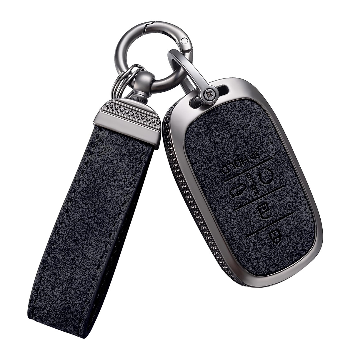 YO&YOYE Compatible with Honda Key Fob Cover with Keychain Leather Key Case Protector for 2022 Honda Accord Civic CRV Pilot Odyssey 11th Gen Smart Key Case Holder (Black)