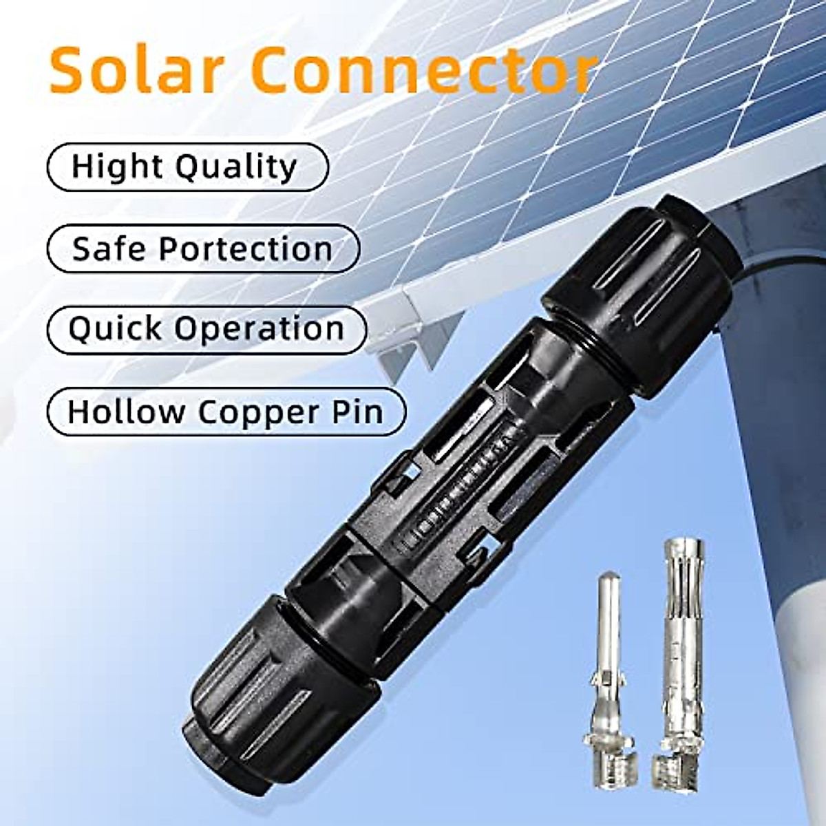 Witproton Solar PV Connector IP68 1500V 40A Hollow Tinned Copper Terminal Black 5 Pairs (2.5mm2~6mm2 (14AWG~10AWG))