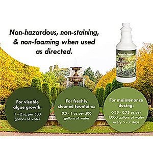 Fountain Algaecide and Clarifier - 32oz - Kills and Inhibits All Types of Algae Growth, Formulated for Small Ponds and Water Features, Treats up to 32,000 Gallons