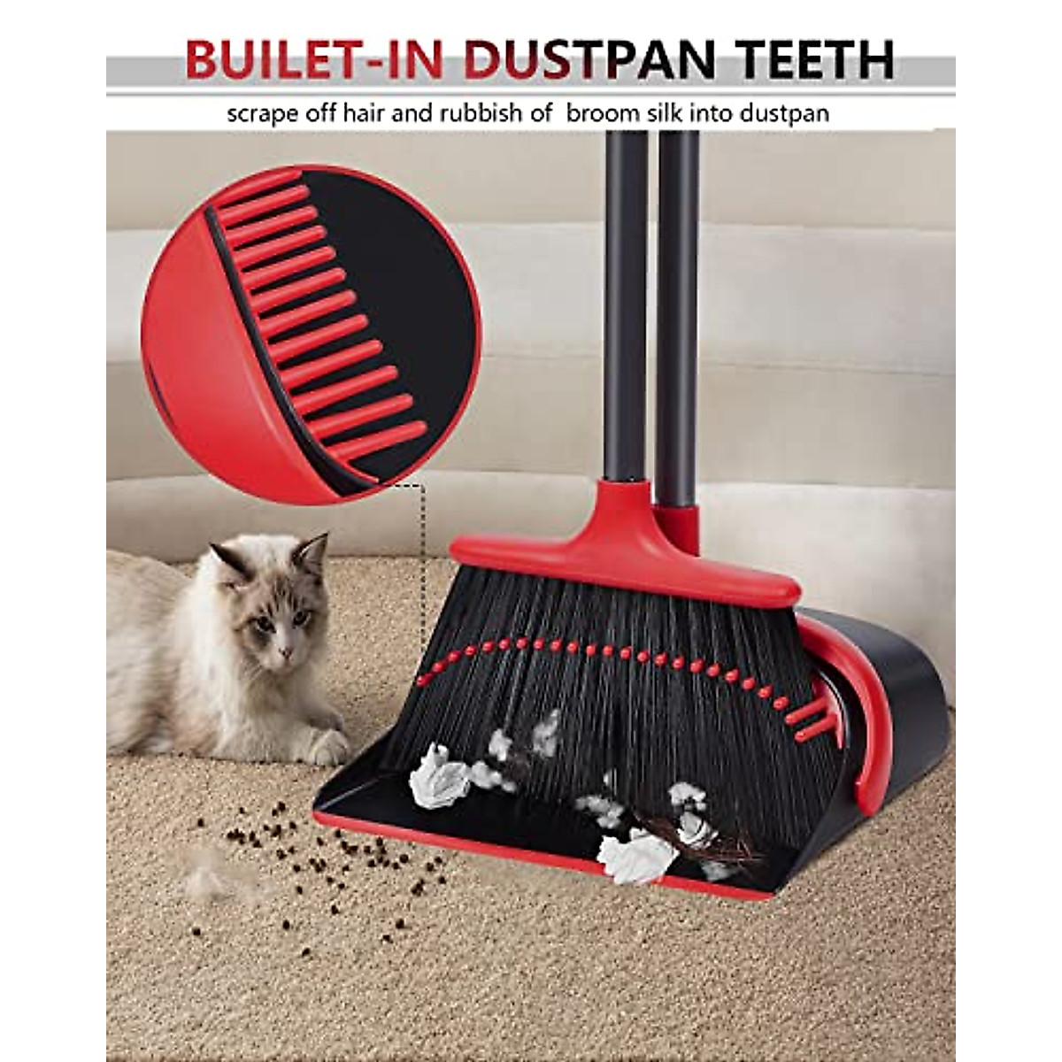 Broom and Dustpan Set, Broom and Dustpan, Broom and Dustpan Set for Home, Upgrade 52" Long Handle Broom with Stand Up Dustpan Combo Set for Office Home Kitchen Lobby Floor Use, Dust pan and Broom Set