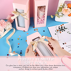 PerKoop 24 Pcs Tumbler Gift Boxes with Ribbon Sublimation Tumbler Transparent Exhibition Gift Boxes 12 oz, 20 oz, 30 oz Heat Press Sublimation Blanks Skinny Tumbler Gift Wrapping (Pink, Yellow)