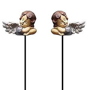 JIUMO Decorative Angles Garden Stakes Small Cherub for Potted Plants Little Angels Decorations Fairy Garden Accessories Memorial Figurine for Indoor Plant Set of 2