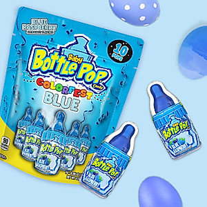 Baby Bottle Pop Easter Blue Candy Lollipops, 10 Ct Bulk Candy Lollipops with Powdered Sugar Dip in Blue Raspberry Flavor, Treats For Easter Basket Stuffers, Party Favors, Treats and Gifts for Kids