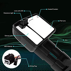 SCITOO Towing Mirrors Exterior Mirrors fit for Chevy for GMC 2007-2013 for Silverado/for Sierra Pair Rear View Mirrors with Power Control Heated Turn Signal Backup Light Manual Telescoping Folding