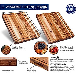 Sonder Los Angeles, Thick Sustainable Acacia Wood Cutting Board for Kitchen with Juice Groove, Sorting Compartment, Charcuterie 16x12x1.5 in (Gift Box Included)