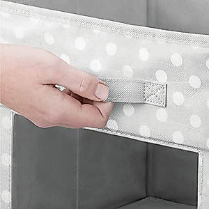 mDesign Fabric Nursery/Playroom Closet Storage Organizer Bin Box, Front Handle/Window for Cube Furniture Shelving Unit, Hold Toys, Clothes, Diapers, Bibs, 4 Pack, Gray/White Polka Dot