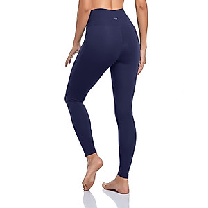 coastal rose Women's High Waisted Workout Leggings 7/8 Length Sport Tights with Inner Pocket Tummy Control Yoga Pants Midnight Blue S