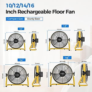 YUEMA Battery Operated Floor Fan - Rechargeable Powered Fan Cordless High Velocity Metal Blade Portable Fan for Camping Travel Patio Tent Indoor Outdoor Fan 12 Inch 360 Degree Manual Tilt 12 Speed